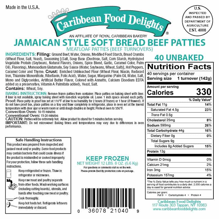 Jamaican Style Patties, Unbaked, 2 Cases